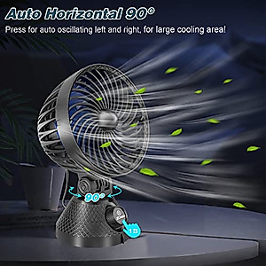 JZCreater USB Desk Fan, USB Mini Fan with Stepless Speed, 90°Auto Oscillating Fan, Quiet Rotation Strong Wind, Small Personal Fan for Bedroom Home Office Table Outdoor Stroller, 4.8inch(Black Blue