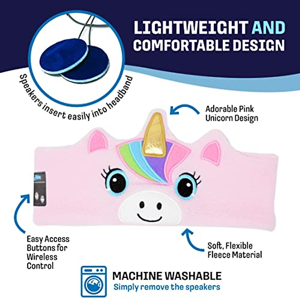 CozyPhones Over The Ear Headband Headphones - Kids Wireless Headphones Volume Limited with Thin Speakers & Super Soft Fleece Headband - Pink Unicorn