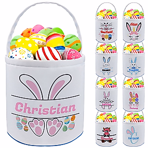 Personalized Easter Basket Custom Buny Baskets with Name Canvas Easter Bucket with Handle Gifts Easter Decor