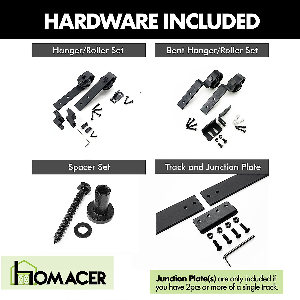 Homacer Mini Black Rustic Single Track Bypass Sliding Barn Door Hardware Kit, for Four Doors, 60-inch Long Flat Track, Classic Design Roller (Two Flat +Two Bent), Cabinet TV Stand Use