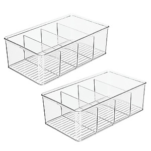 mDesign Plastic Food Storage Organizer Bin Box Container - 4 Compartment Holder for Packets, Pouches, Ideal for Kitchen, Pantry, Fridge, Countertop Organization - 4 Pack - Clear