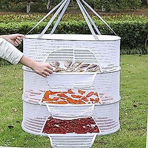 Herb Drying Rack Hanging Foldable Mesh Net with Zipper Food Dry Net Sweater Drying Rack for Drying Seeds, Herb, Vegs, Fruits, Bud, Plants(3 layers)