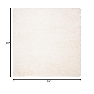 SAFAVIEH Fontana Shag Collection Area Rug - 8' Square, Ivory, Solid Design, Non-Shedding & Easy Care, 2-inch Thick Ideal for High Traffic Areas in Living Room, Bedroom (FNT800A)