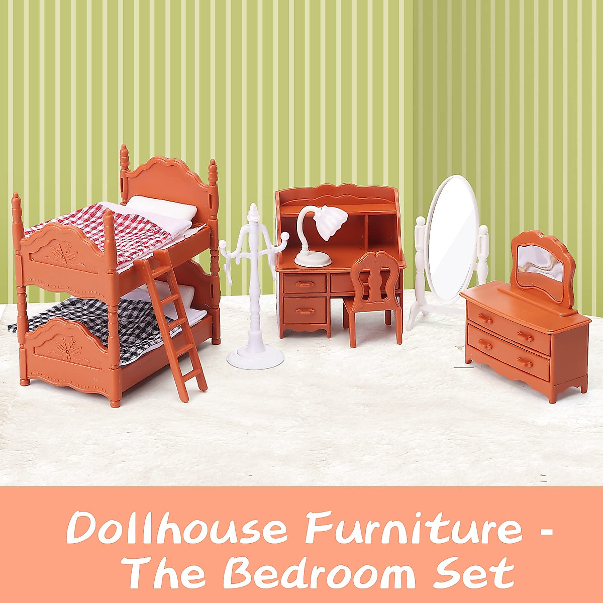 Dollhouse Furniture Set for Kids Toys Miniature Doll House Accessories Pretend Play Toys for Boys Girls & Toddlers Age 3+ with The Bedroom
