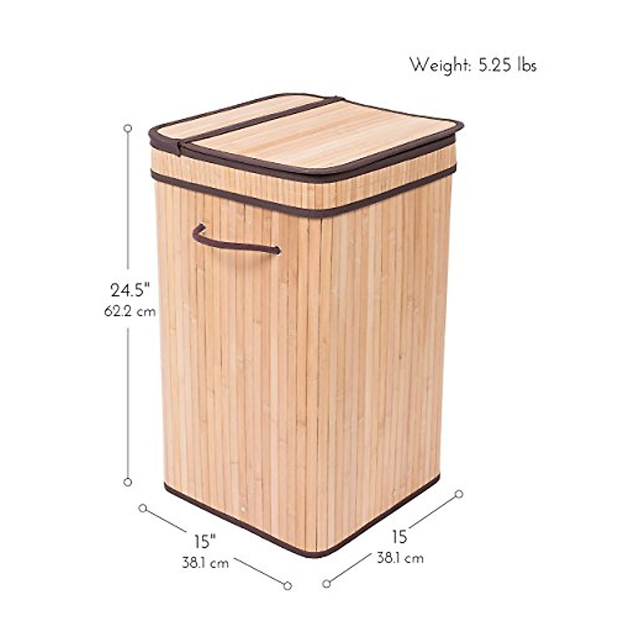 BirdRock Home Square Laundry Hamper with Lid and Cloth Liner - Bamboo - Natural - Easily Transport Laundry - Collapsible Hamper - String Handles