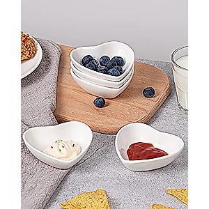 Delling Mini Dipping Bowls Set Soy Sauce Dish/Bowls, Heart Shaped Dip Bowls, Small Ceramic Bowls for Ketchup, Condiments, Chips Dip Sets, Best Choice for BBQ and Other Party Dinner - 2Oz, Set of 6
