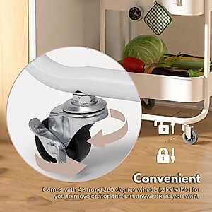 EKKIO Rolling Cart, 3 Tier Rolling Cart, Storage Cart, Rolling Carts with Wheels, Book Cart, Craft Cart, Lash Cart, Rolling Storage Cart Organizer, Nail Cart, Baby Cart, Bathroom Cart, Diaper Cart