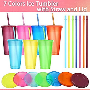Honeydak Tumbler with Straw and Lid Bulk Water Bottle Iced Coffee Travel Mug Reusable Plastic Cups for Parties Birthdays 24-27 oz(Cute Colors,15 Pack)