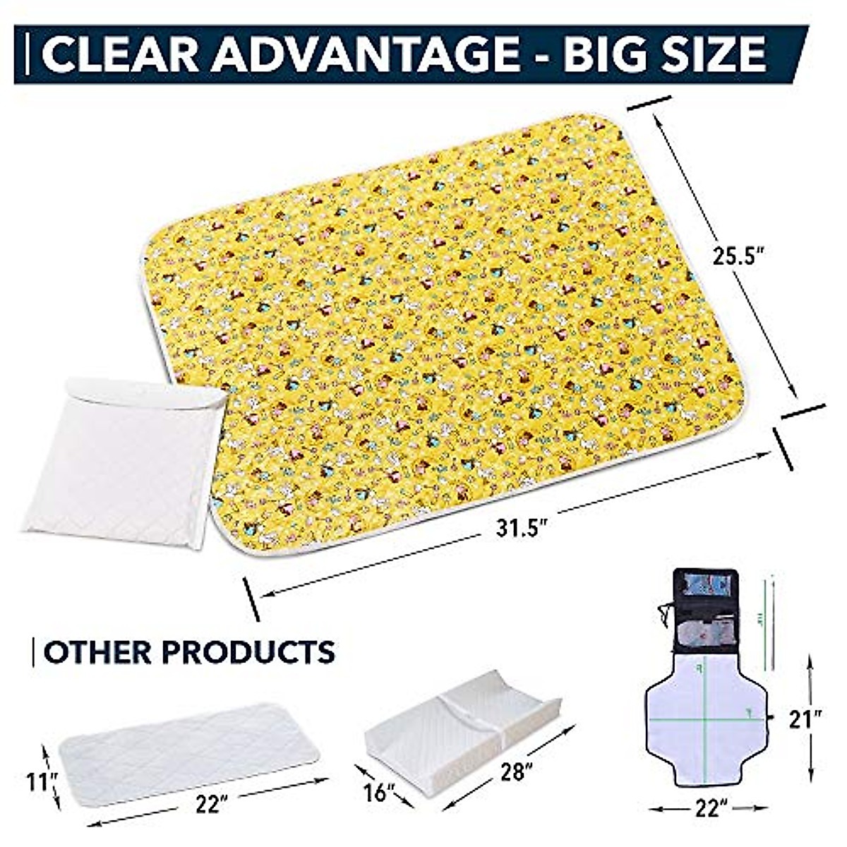Portable Changing Pad - Large 31,5 x 25,5" Foldable Baby Changing Mat - Waterproof Wipable Travel Liners for Newborn Infant Todlers Kids - Change Diaper On The Go with Nappy Changer Mats
