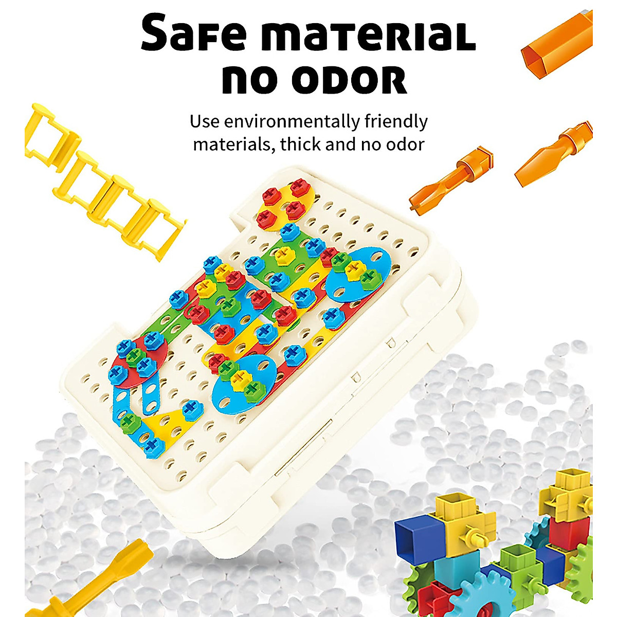 Gears Toys for Kids,Colorful Building Blocks,Tools Box Include Drill for Kids & Drive Belt Gears,Child Development Toys for ​Ages 3