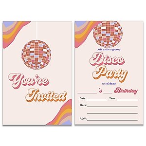 Soiceu Vintage Disco Party Invitations with Envelopes Set of 20 Boho Disco Dance Birthday Party Invites Fill in Blank