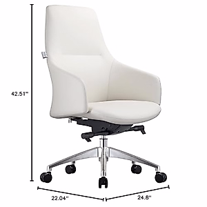 LeisureMod Celeste Mid-Century Modern Conference Office Chair in Upholstered Faux Leather and Iron Frame with Swivel and Tilt (White)