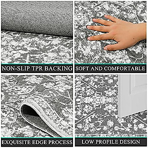 Pauwer Vintage Distressed Runner Rug, Washable Long Area Rug, Medallion Carpet Runner for Laundry Room Kitchen Floor Hallways Bedroom (Grey, 1.7'X10' Ft)