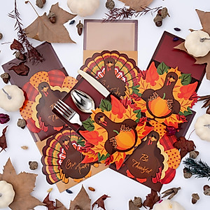 JOYIN 18PCS Thanksgiving Cutlery Holders Set, Thanksgiving Turkey Utensil Décor, Autumn Fall Harvest Party Supplies, ThankYou Cards,Table Decoration, Thanksgiving Party Favors,Thanksgiving Decorations