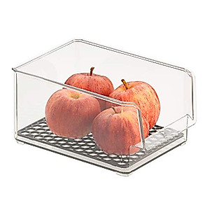 Spectrum Diversified Hexa in-Fridge Large Refrigerator Bin for Storage and Organization of Fruit Vegetables Produce and More, 8.5 x 6 x 4.25, Clear/Dark Gray