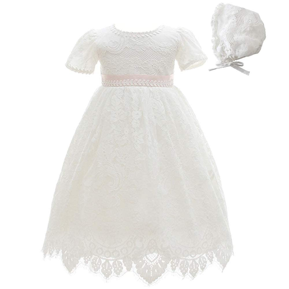 Meiqiduo Baby Girls Lace Party Dresses Infant Princess Wedding Gowns Birthday Formal Dress for Toddler