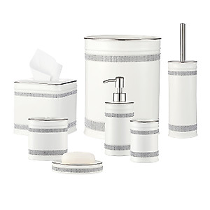 Motifeur Bathroom Wastebasket - Ceramic Decorative Trash Can (Rhinestones, White)