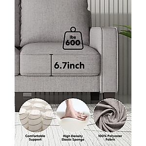 Small Modern Loveseat Couch Sofa - Fabric Upholstered 2 Seat Sofa, Solid Wood Leg, Ultra Thick Cushion, Seats Storage, Compact Small Space Furniture, Living Room, Apartment, Light Gray