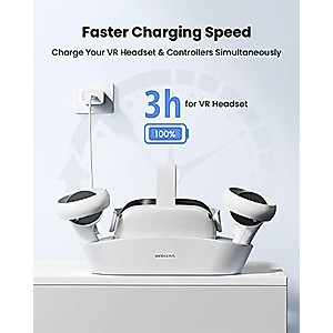 GEEKERA Charging Dock for Oculus Quest 2, Magnetic Charging Station for Meta Quest 2 VR Headset & Controllers, VR Accessories with 2 Rechargeable Batteries, USB C Charger, Fast Charging