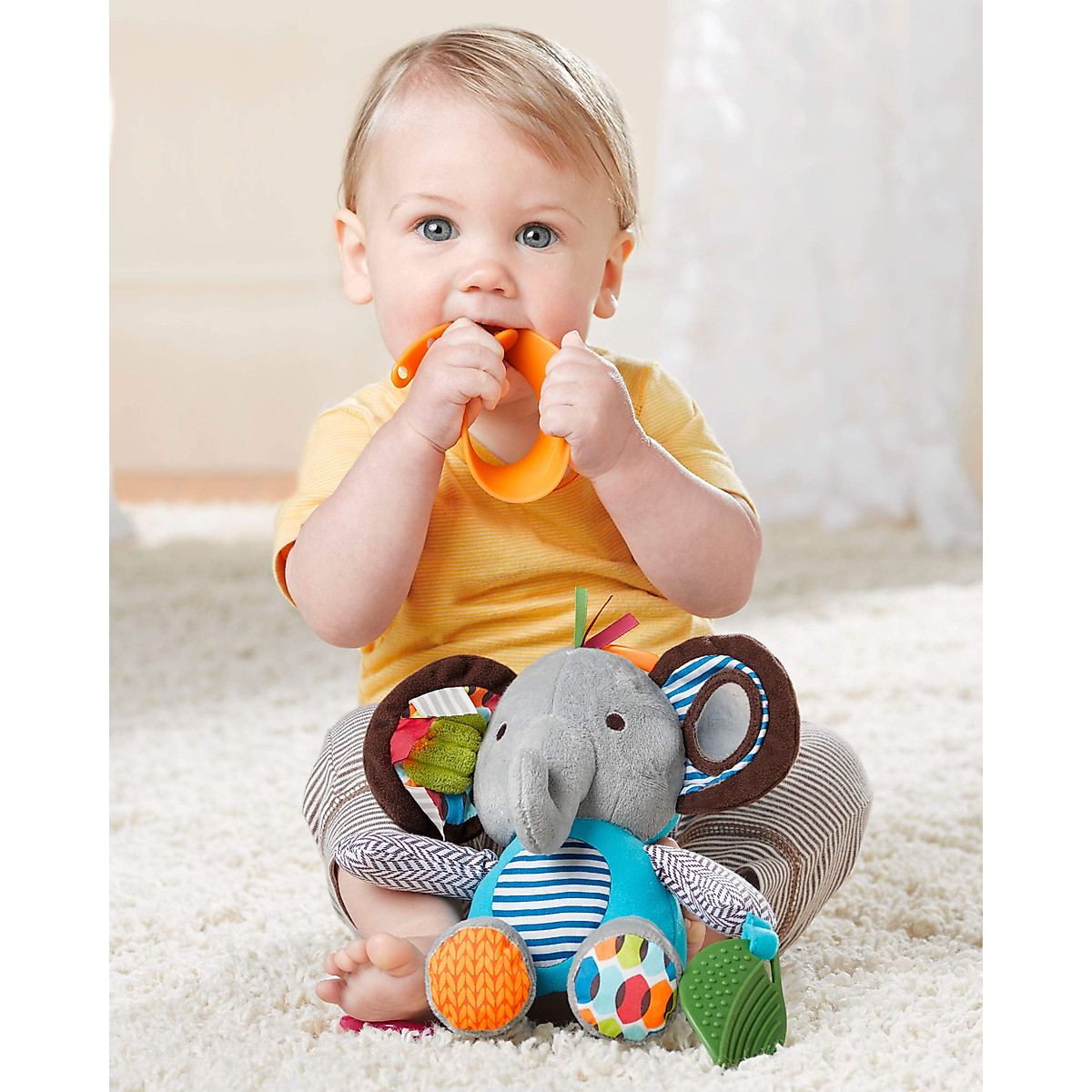 Skip Hop Bandana Buddies Baby Activity and Teething Toy Set with Multi-Sensory Rattle and Textures, Elephant