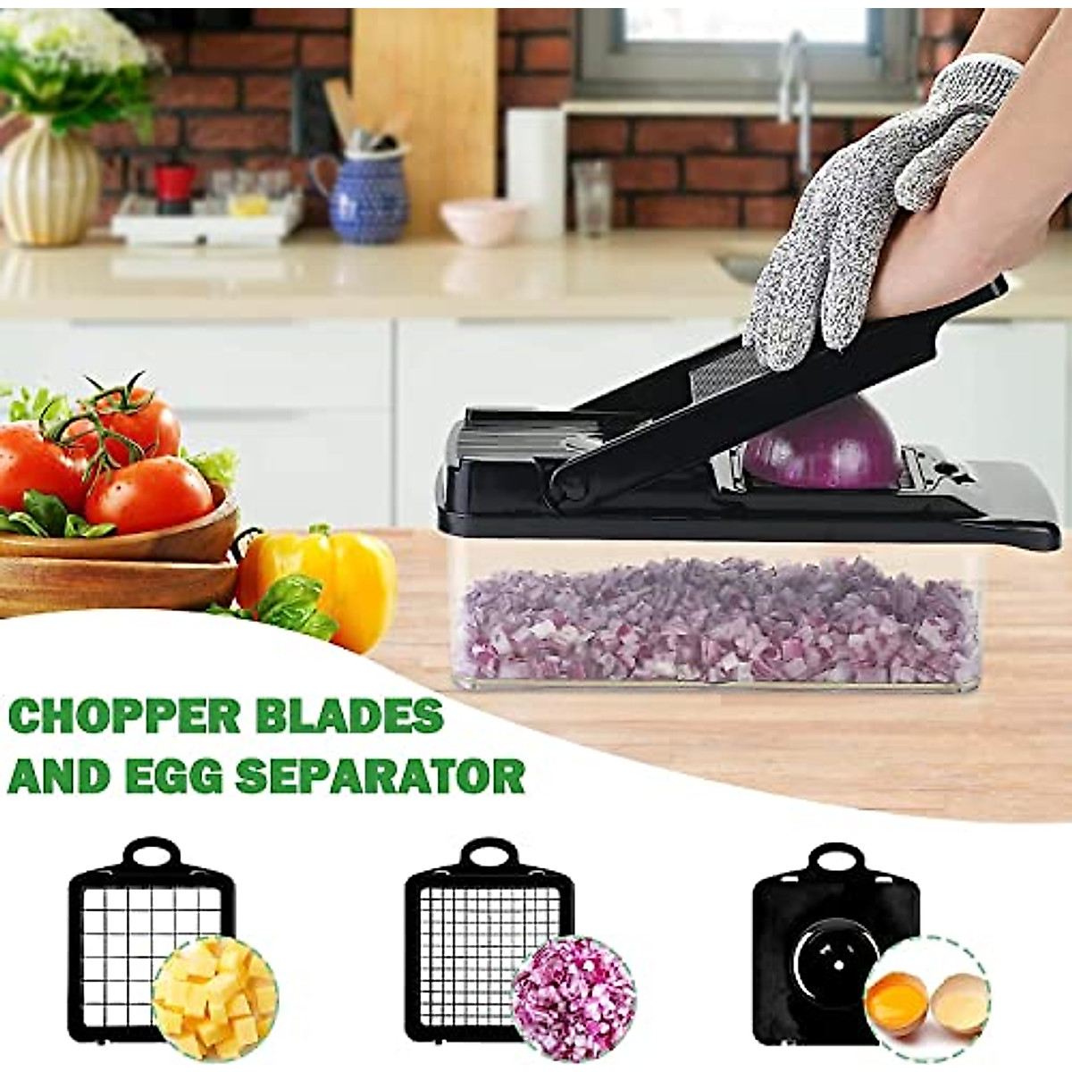 Vegetable Chopper, KATHSI Food Choppers Onion Chopper Vegetable Slicer Cutter Dicer Veggie chopper with Container,8 Blades, Black