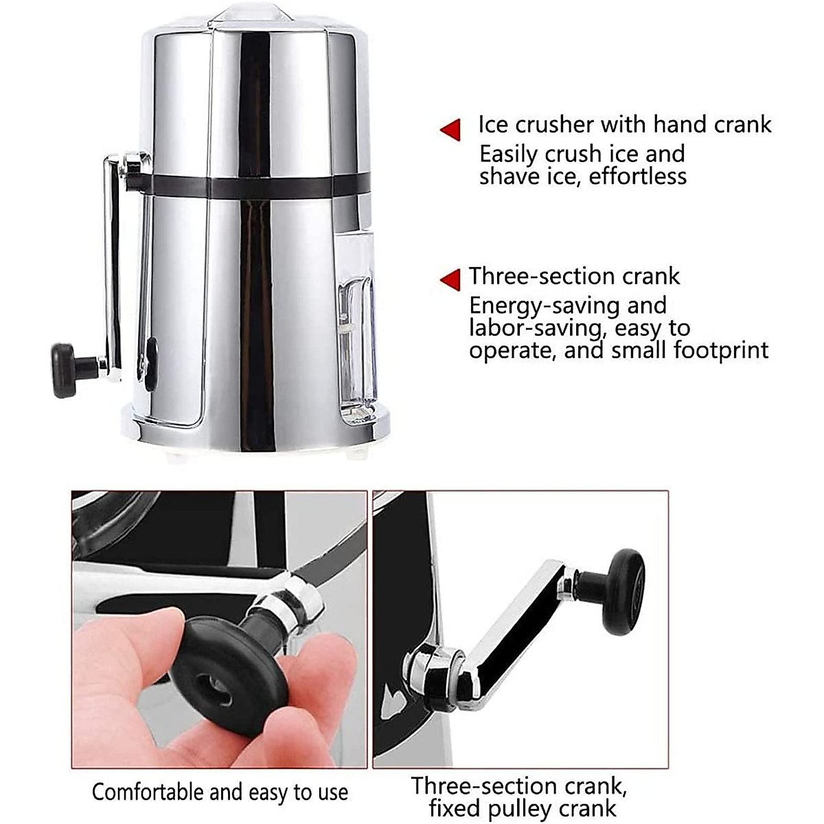 XKONG Manual Ice Crusher With，Ice Crusher ，Manual Rotary Ice Crusher，Crushes Ice to Your Desired Fineness ，Non-Slip Easy to Use Ice Crusher Hand Crank