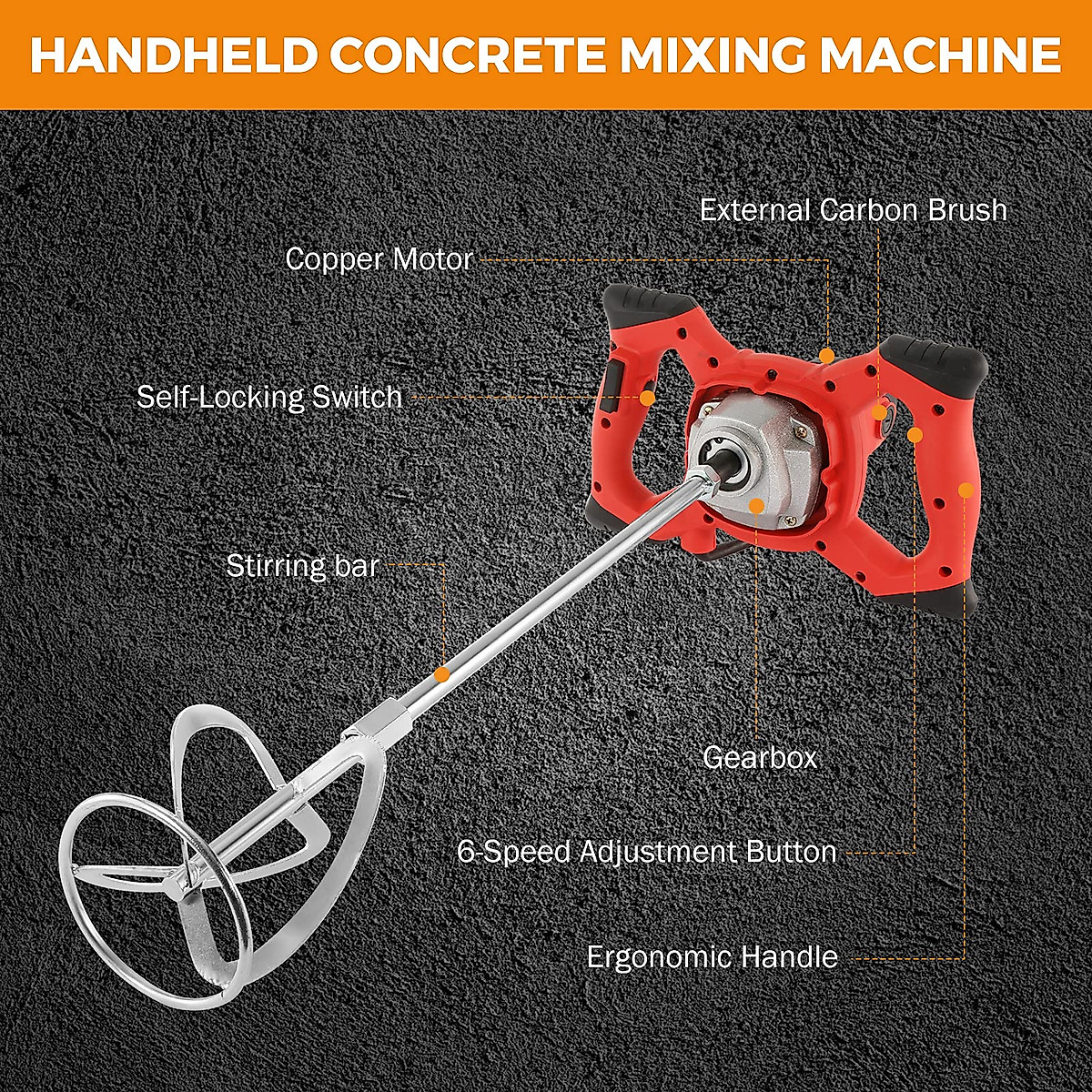 BEAMNOVA Electric Handheld Cement Mixer 2100W Concrete Mixer Machine Industrial Portable Hand Paint Stirrer for Mixing Feed, Oil Paint, Resins
