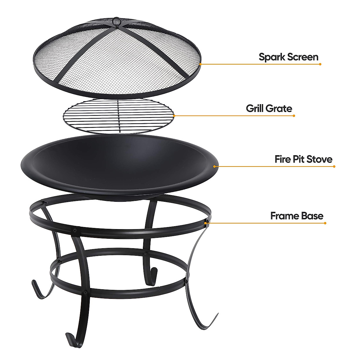 ZENY Fire Pit 22’’ Outdoor Fire Pits Wood Burning Patio Fire Bowl Firepit with BBQ Grill, Spark Screen and Fire Poker for Backyard Outside Camping Picnic Bonfires