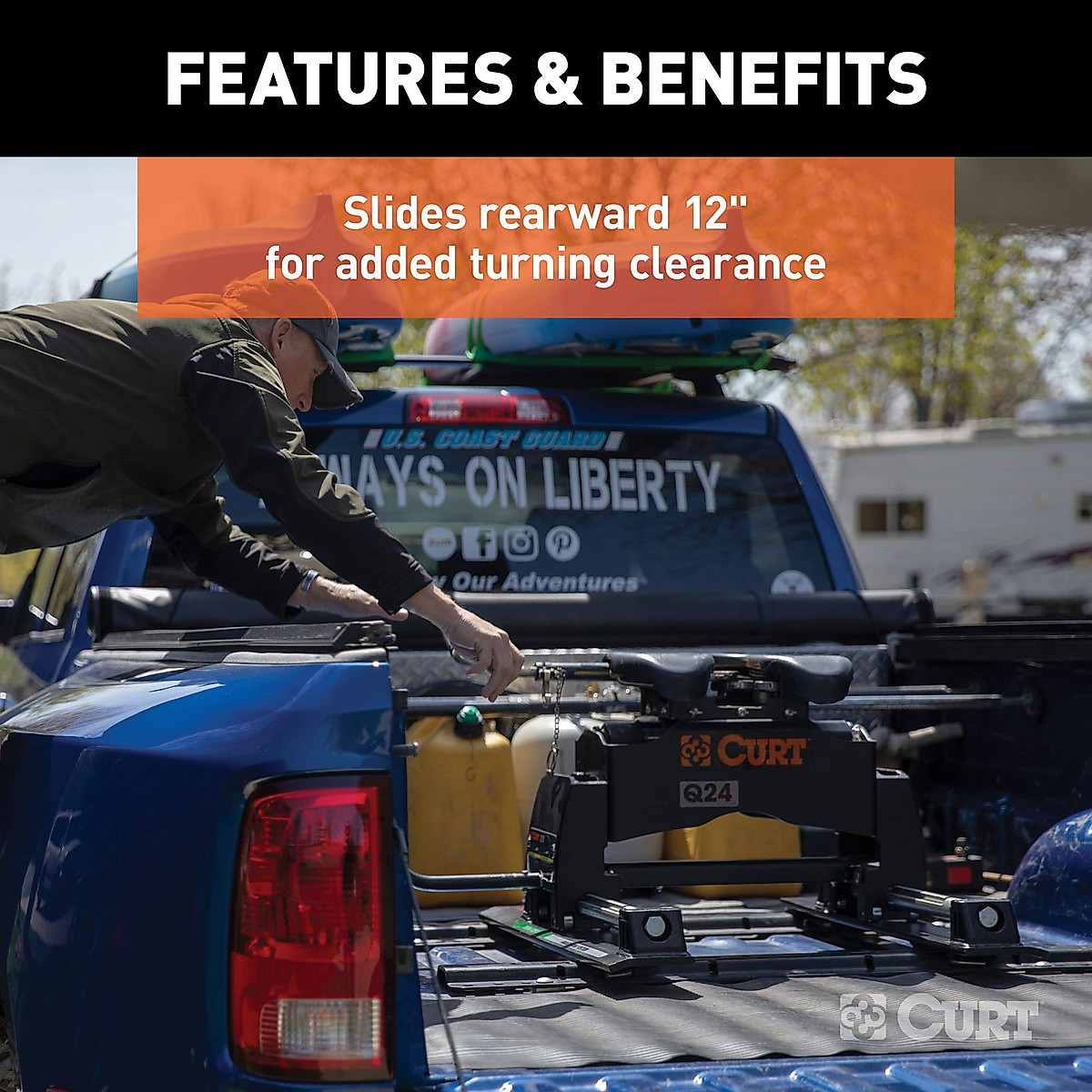 CURT 16646 Q24 5th Wheel Slider Hitch with Base Rails for Short Bed Trucks, 24,000 lbs