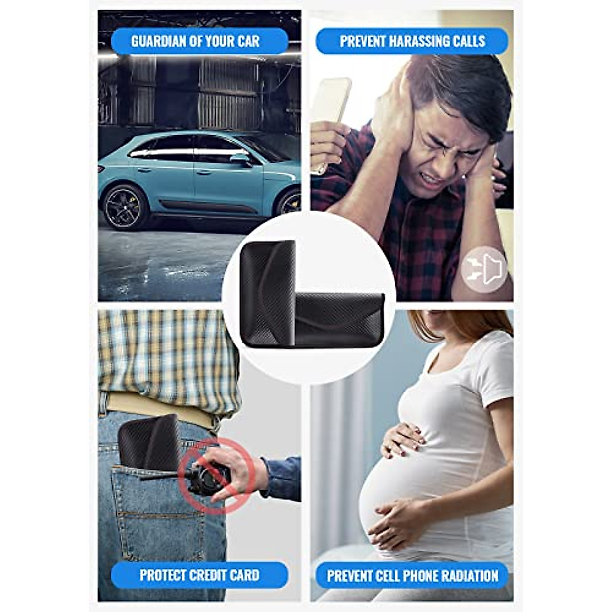 LANPARD Faraday Bag for Phones and Car Keys, 2 Pack RFID Signal Blocking Bag, Carbon Fiber Material Shielding Case for Cell Phone Privacy Protection & Key Fob, Anti-Tracking Anti-Hacking Case Blocker