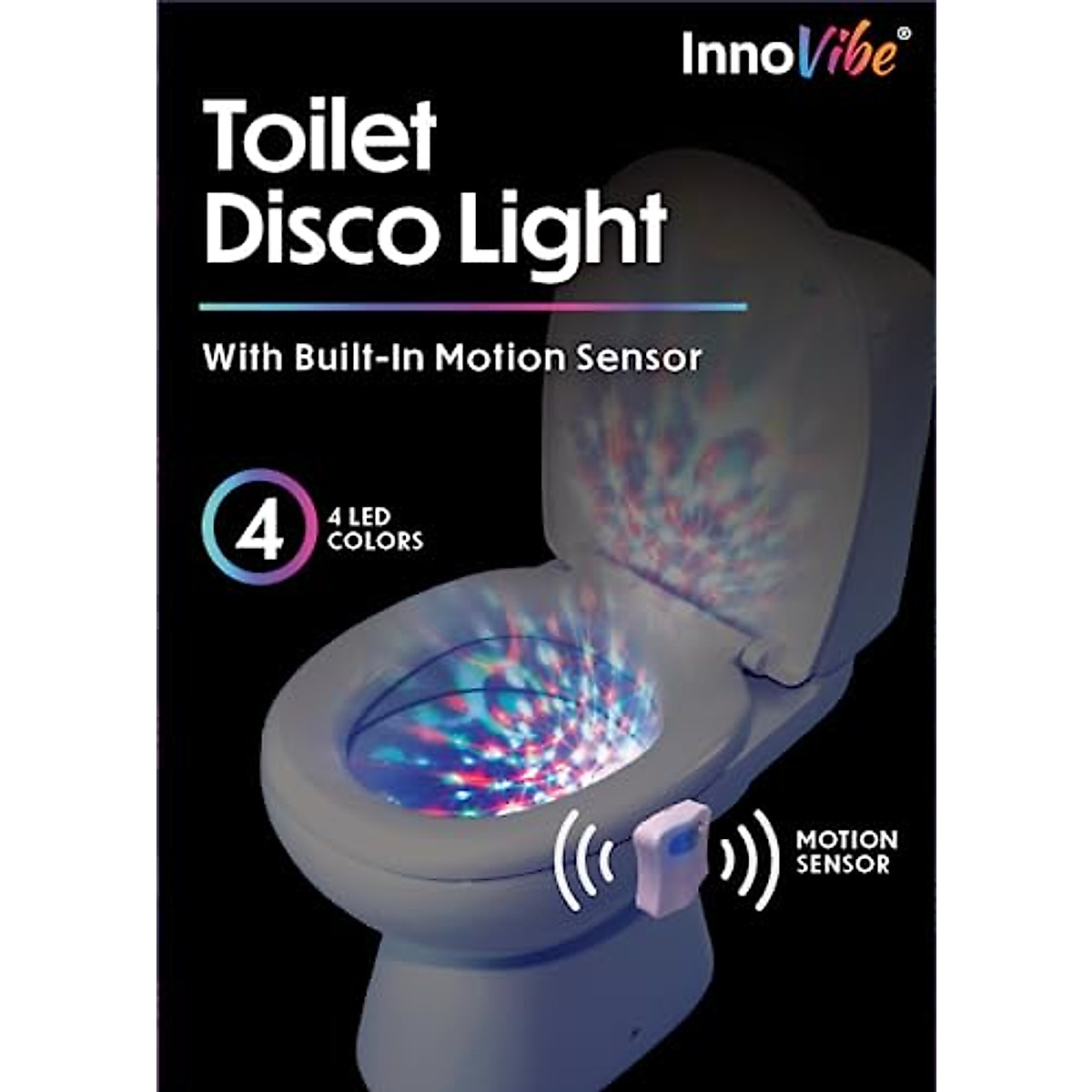 Toilet Disco Light, motion activated, turn your late night-light bathroom into an awesome experience, 4 awesome disco lights to optomize your fun, bathroom accessory, great for gifts, coolest toilet