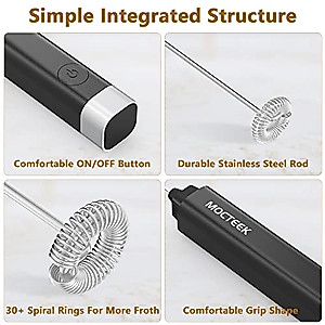 MOCTEEK Milk Frother, Handheld Mini Foamer Maker for Latte Coffee, Cappuccino, Hot Chocolate,Matcha, Frappe (Black)