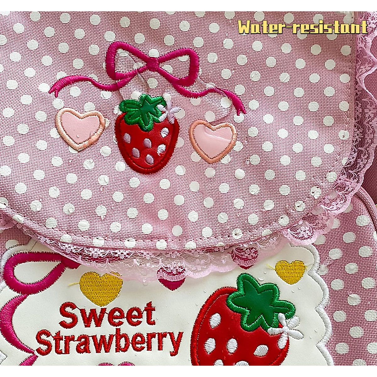 Aobiono Kawaii Strawberry Backpack Mini Cute Anime Aesthetic Pink Lace Polka Dot Small Bookbag Japanese Cartoon Fruit Bag