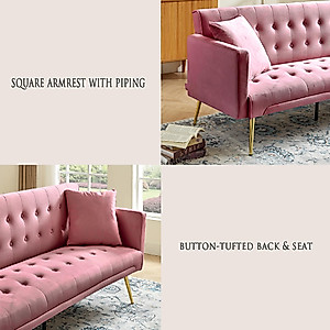 Anwick 72" Modern Velvet Sofa Bed Futon,Convertible Folding Sleeper Bed Couches with 3 Adjustable Backrests,Tufted Recliner Loveseat with Golden Chrome Legs for Small Living Room Office (Pink)
