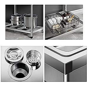 Freestanding Kitchen Sink, Stainless Steel Single Bowl Sink, Washing Hand Basin with Hot and Cold Faucet, for Garage, Laundry, Hotel