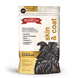 The Missing Link Skin & Coat Probiotics Superfood Supplement Powder for Dogs - Omegas 3 & 6, Fiber, Vitamin-E, Biotin - Supports Healthy Skin & Glossy Coat, Promotes Hair Growth - 1lb