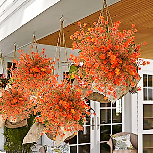 Uieke 6 Bundles Artificial Fall Flowers UV Resistant No Fade Faux Autumn Plants Fake Indoor Outdoor Greenery for Garden Wedding Party Home Sidewalk Trim Outside Hanging Planter Décor Autumn Orange