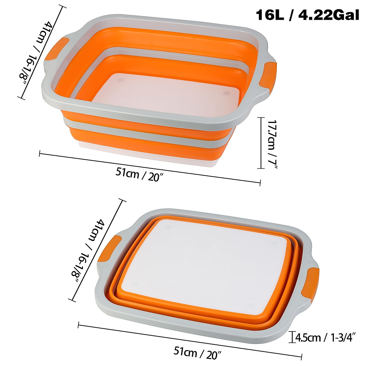 Large 4.22 Gal / 16L Collapsible Cutting Board with Container, Foldable BBQ Prep Tub, Sapce Saving Dish Basin for Kitchen, Camping, Picnic, Vegetable and Fruit
