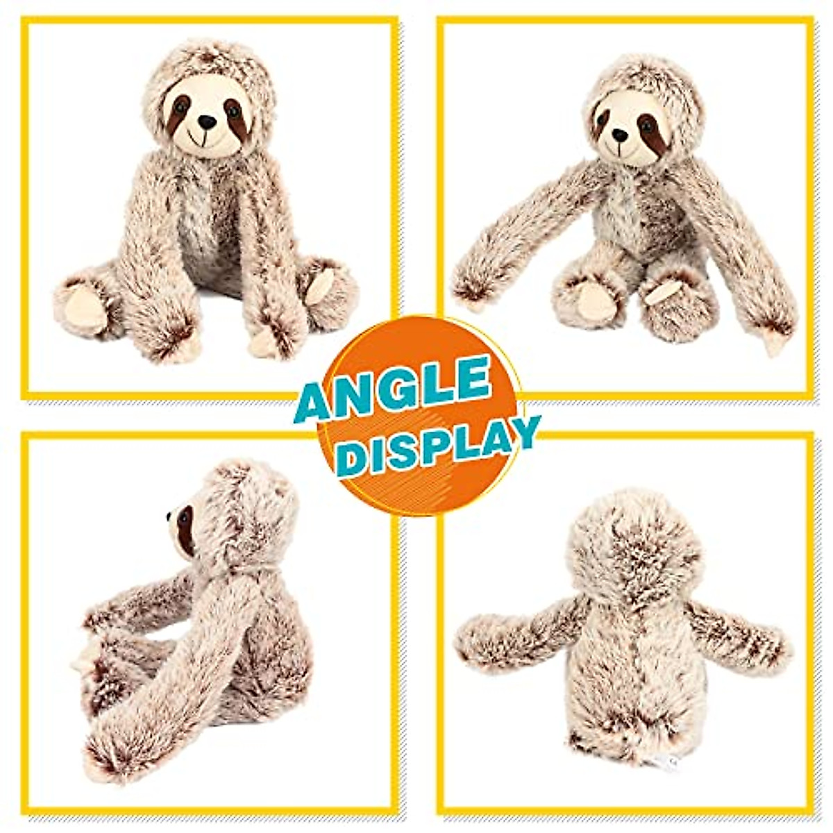 Easfan 17'' Sloth Stuffed Animal Realistic Cute Plush Toy Soft Tree Sloth Plushie Stuff Adorable Birthday for Kids Boys Girls, Brown