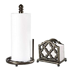 2 Piece Kitchen Counter Accessory Set with Cast Iron Paper Towel Holder, Napkin Holder, Decorative for Home and Kitchen Counter, Coffee Gold Color
