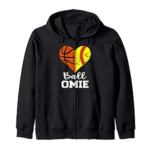Ball Omie Heart Funny Softball Basketball Omie Zip Hoodie