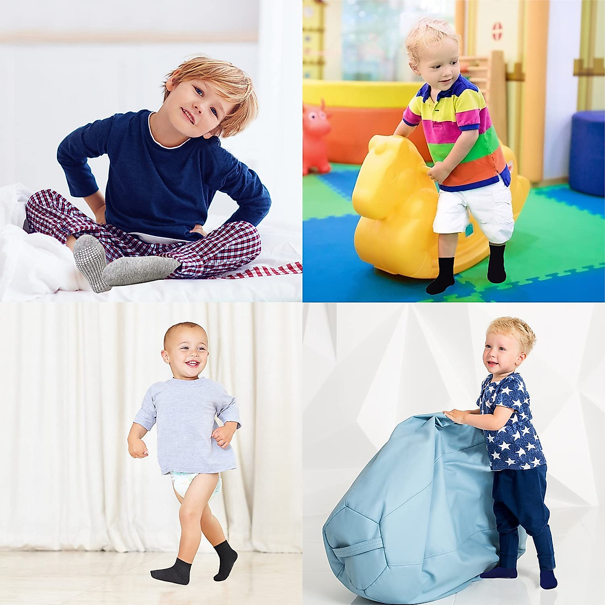 SkiBeaut Toddler Boys Socks- Kids Socks with Grips 12 Pairs Non Slip Skids Toddlers Girls Socks with Grippers for 3-5 Years