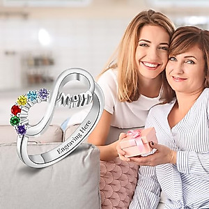 ORFAN Personalized Sterling Silver Infinity Mothers Rings with 1-6 Simulated Birthstones Family Rings for Mother Grandmother Custom Christmas Gift for Mother
