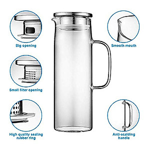 Hwagui - Heat Resistant Glass Pitcher with Stainless Steel Lid, Water Carafe with Handle, Good Beverage Pitcher for Homemade Juice and Iced Tea, 1000ml/34oz