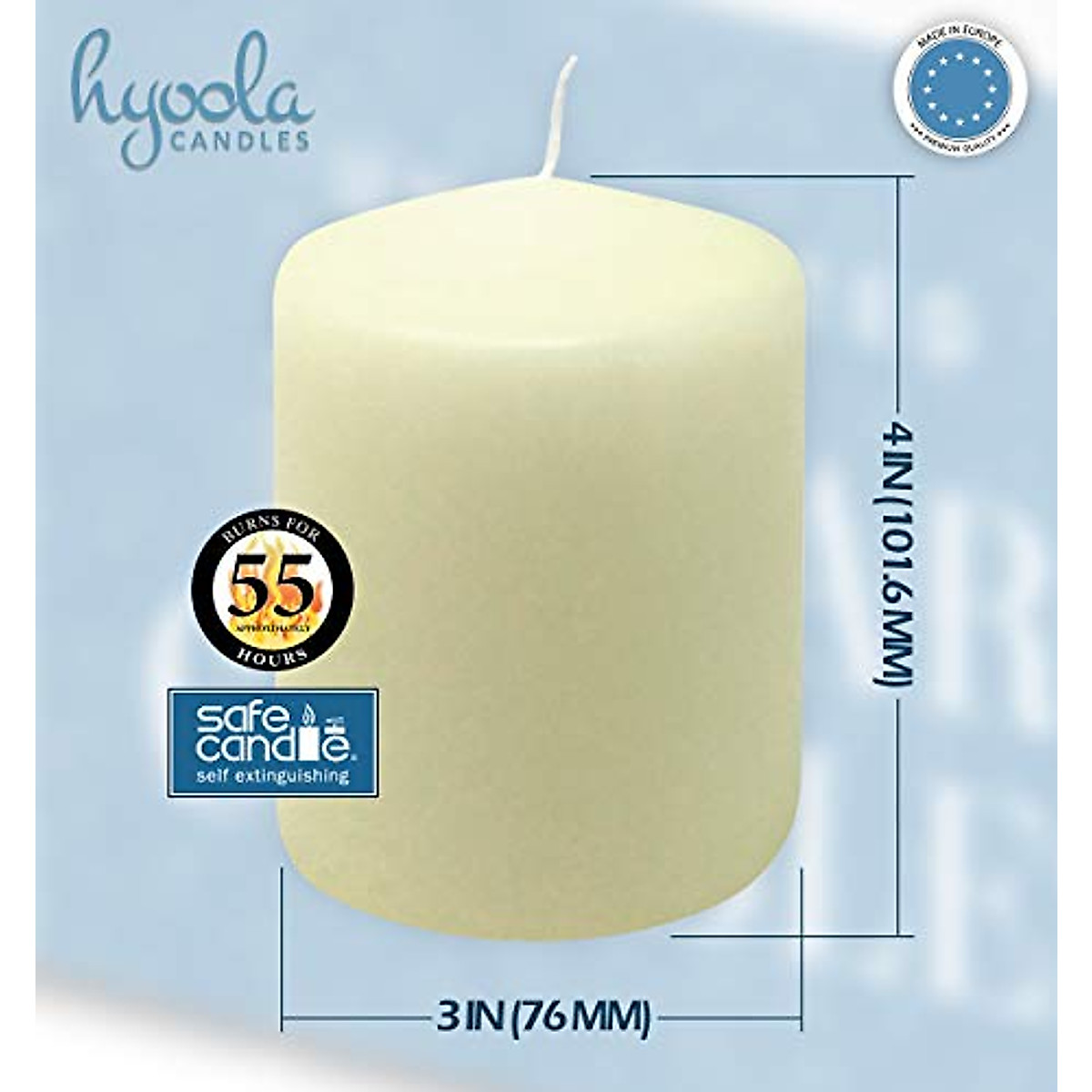 Hyoola Ivory Pillar Candles 3x4 Inch - Unscented Pillar Candles - 6-Pack - European Made