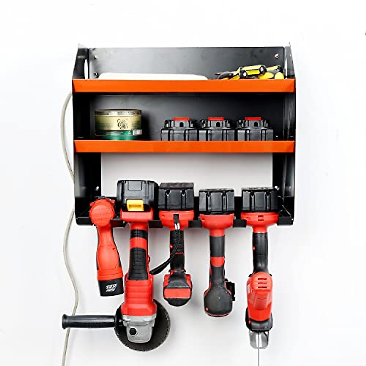 Wallmaster Power Tool Organizer, Wall Mount Drill Holder Garage Storage Tool Shelf Heavy Duty Steel Cordless D Upgraded Drill Charging Station Perfect for Father's Gift