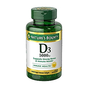 Nature’s Bounty Vitamin D3, Immune Support, 125 mcg (5000iu), Rapid Release Softgels, 240 Ct