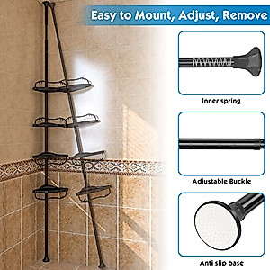 Shower Caddy Corner, 56 to 125 Inch Adjustable Tension Pole Corner Shower Caddy with 4 ABS Baskets,Rustproof Stainless Pole, Drill Free Shower Rack, Large Shower Storage Shelf for Inside Shower