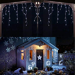 YASENN Icicle Lights 300 Led String Lights 29.5Ft Christmas Lights Connectable 8 Lighting Modes Multifunction with Timer Plug for Christmas Garden Patio Eave Roof Wall Decorations(Cool White)