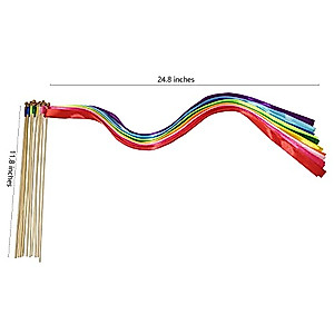 Kingsnow 100 Pieces Multi-Color Ribbon Wands Streamers Sticks with Gold Bell, Chromatic Silk Wish Wands Fairy Stick Party Rhythm Ribbon Streamers for Wedding Send Off Bridal Shower Party Photo Props Activities Holiday Celebration Favors